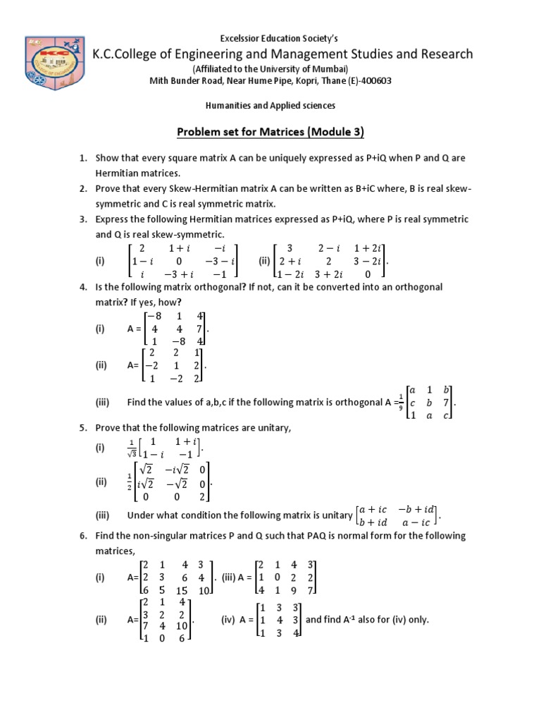 AM I Module 3 Sums (Matrices) | PDF | Matrix (Mathematics ...