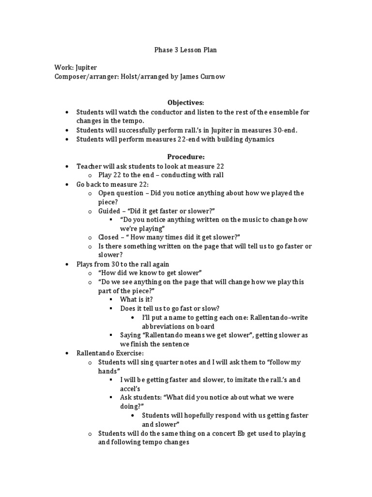 Phase 3 Lesson Plan | PDF | Tempo | Conducting