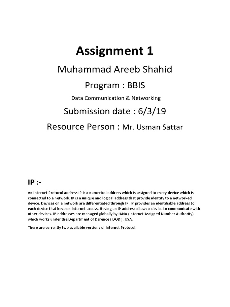 Assignment 1: Muhammad Areeb Shahid | PDF | I Pv6 | Ip Address