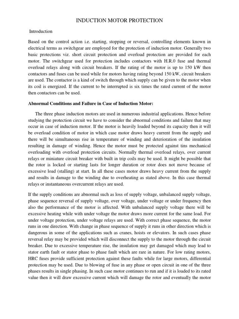 Induction Motor Protection | Download Free PDF | Electric Motor | Relay