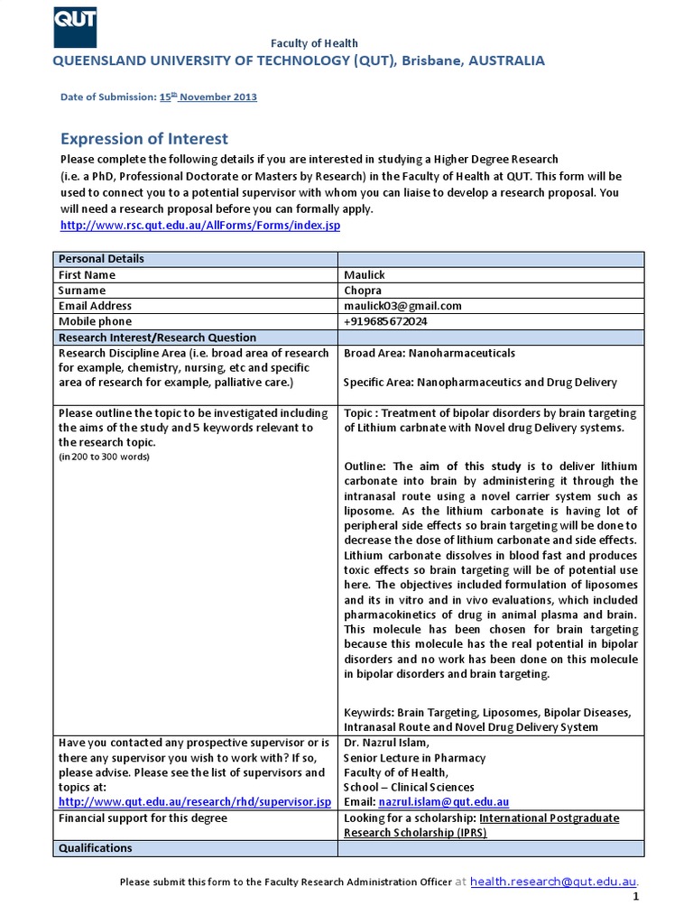 Expression of Interest | PDF | Postgraduate Education | Health Sciences