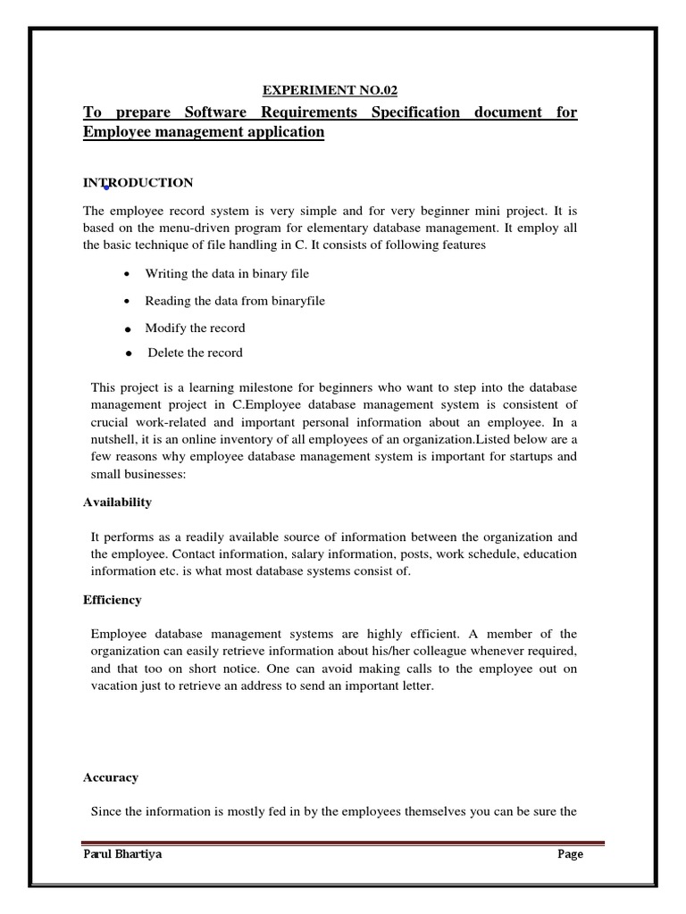 To Prepare Software Requirements Specification Document For Employee ...