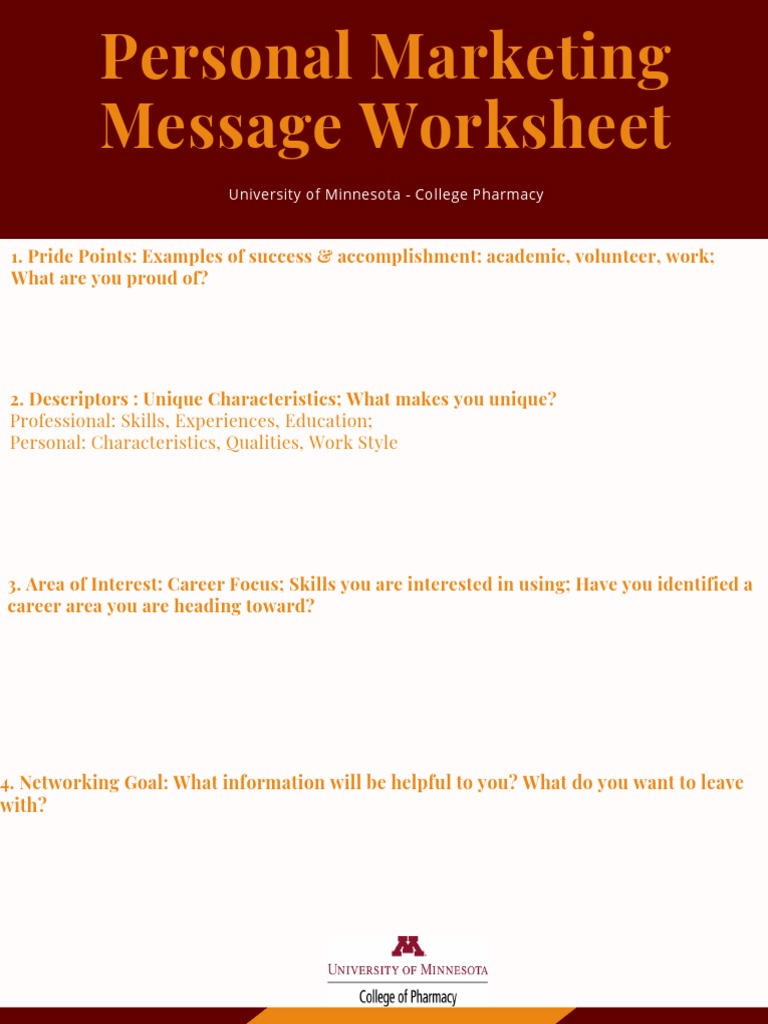 Personal Marketing Message Worksheet | PDF | Career & Growth
