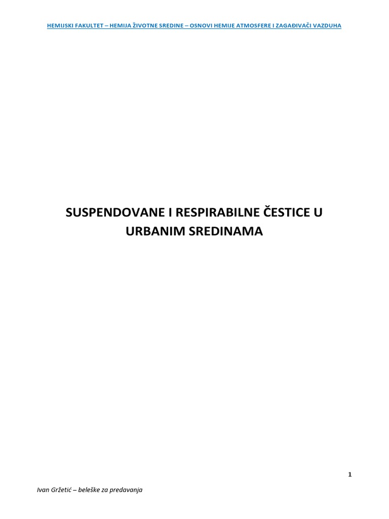 Suspendovane I Respirabilne Cestice U Urbanim Sredinama | PDF