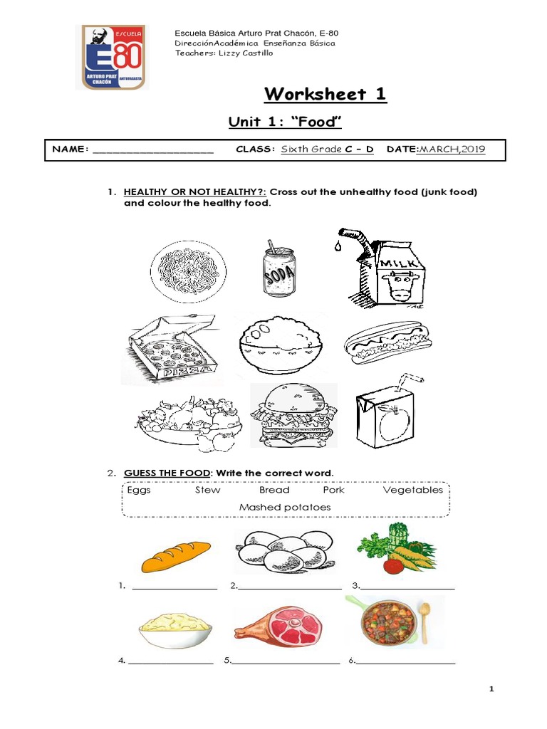 Worksheet 1: Unit 1: "Food" | PDF