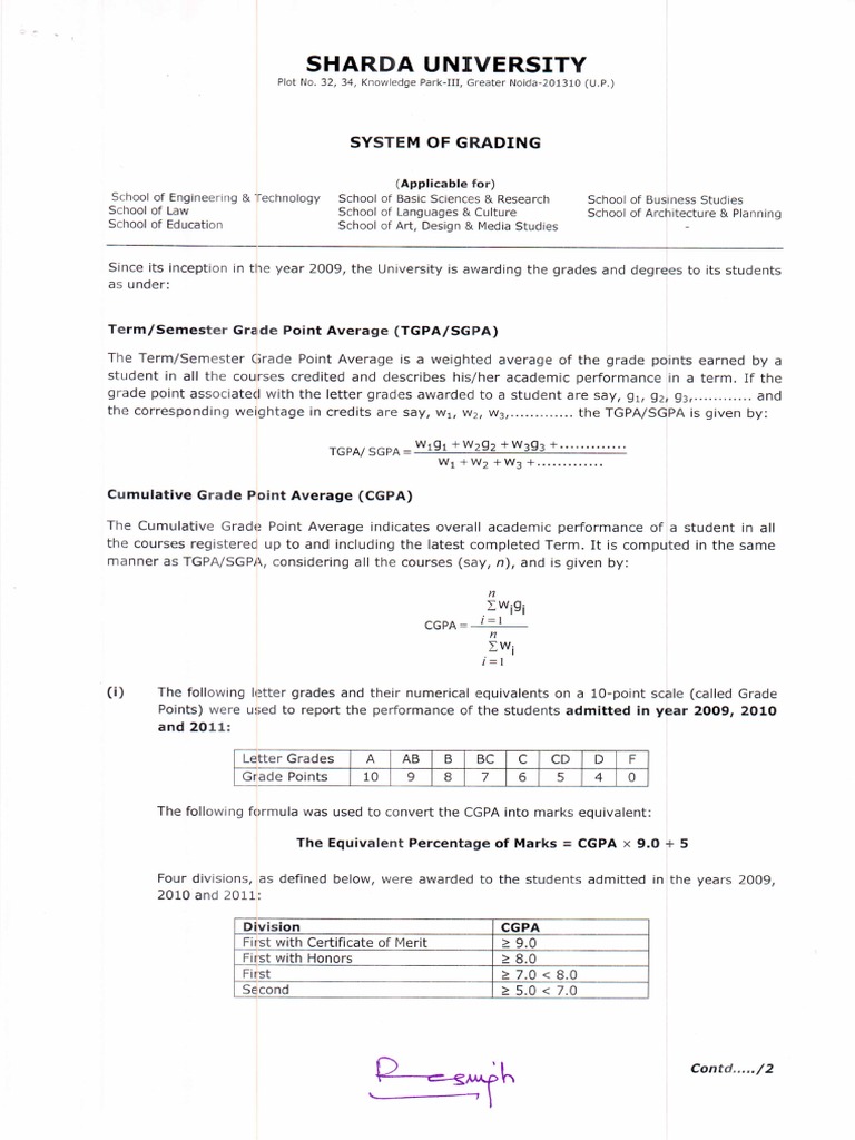 System of Grading Sharda University DTD March 2018 | PDF | Academic ...