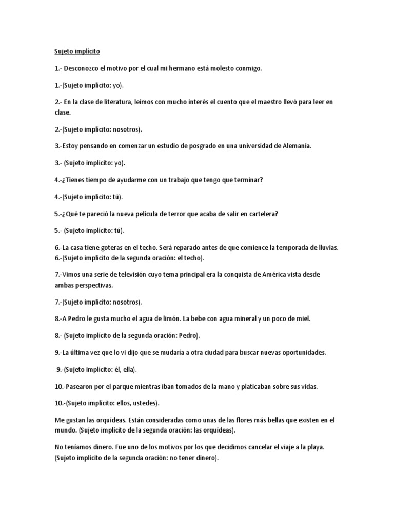 Sujeto Implicito | PDF | Asunto (gramática) | Oración