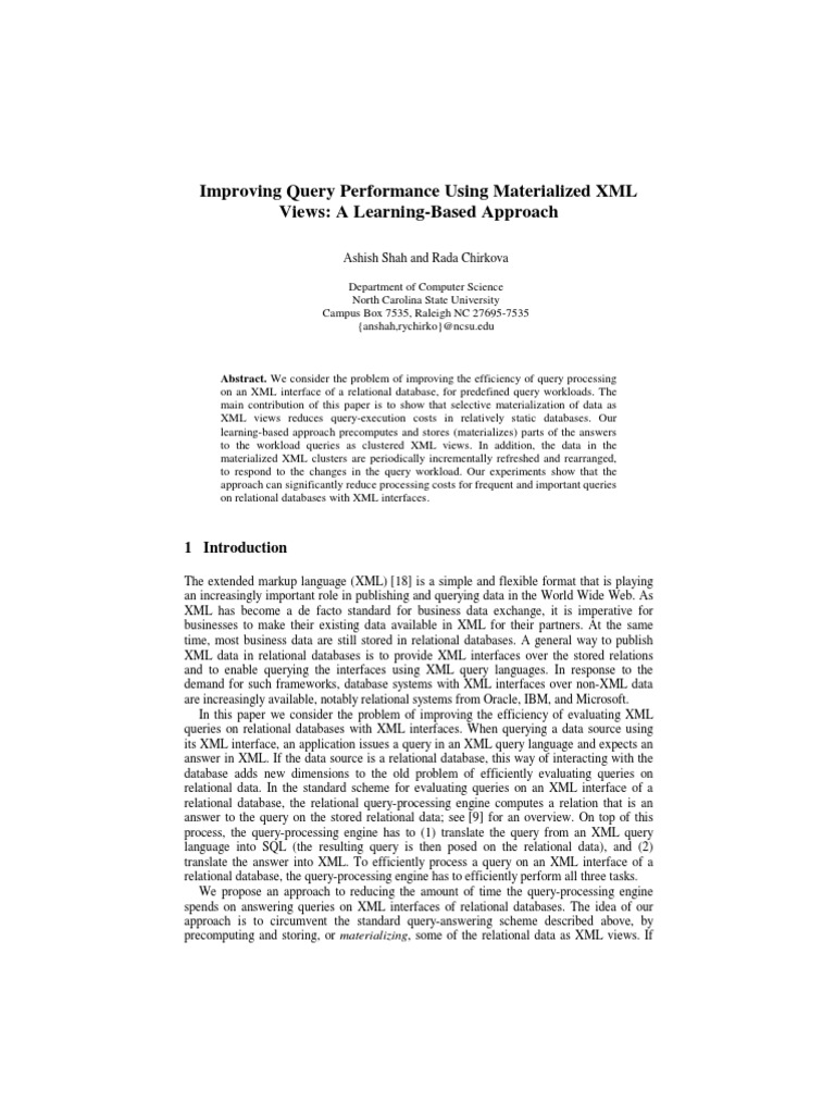 Improving Query Performance Using Materialized XML Views: A Learning-Based Approach | PDF ...