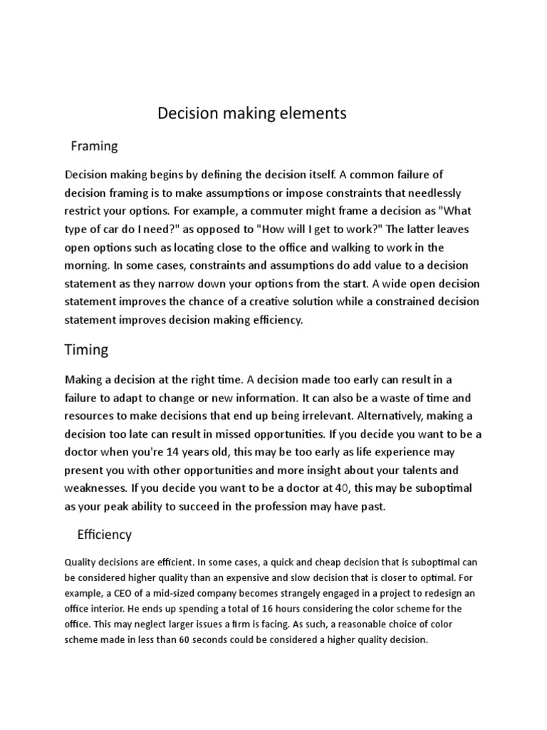 Decision Making Elements: Framing | PDF | Brainstorming | Consensus ...