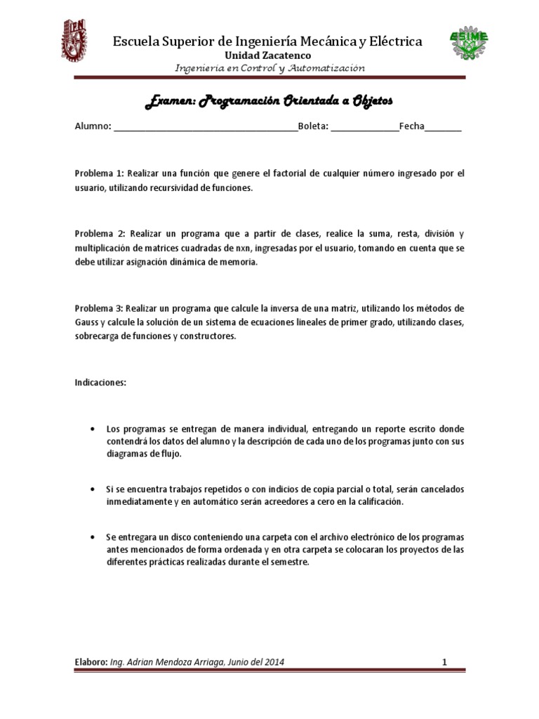 Primer Examen POO | PDF