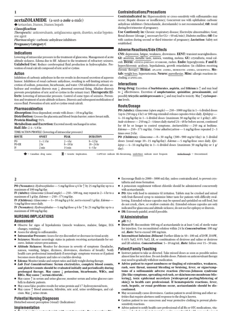 Acetazolamide/diamox | PDF | Pharmacology | Drugs