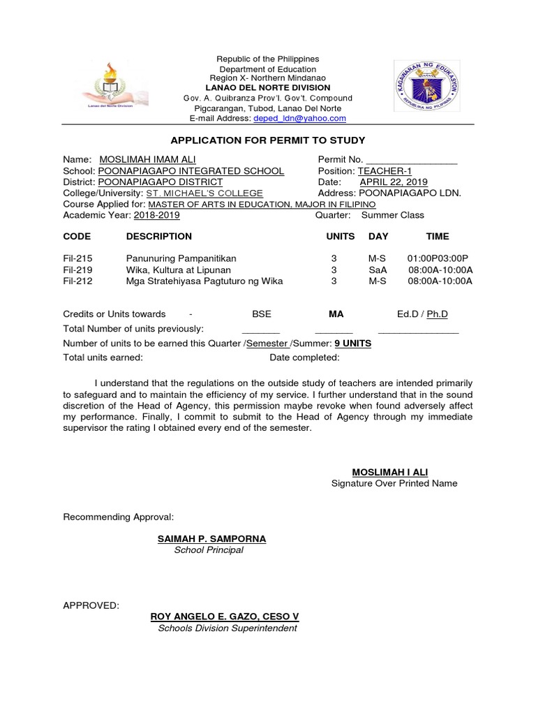 Permit To Study Form 2015 | PDF | Government