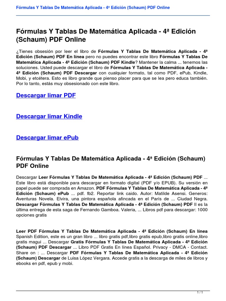Formulas y Tablas de Matematica Aplicada 4a Edicion Schaum 6071511453 ... Formulas y Tablas de Matematica Aplicada 4a Edicion Schaum 6071511453 ...