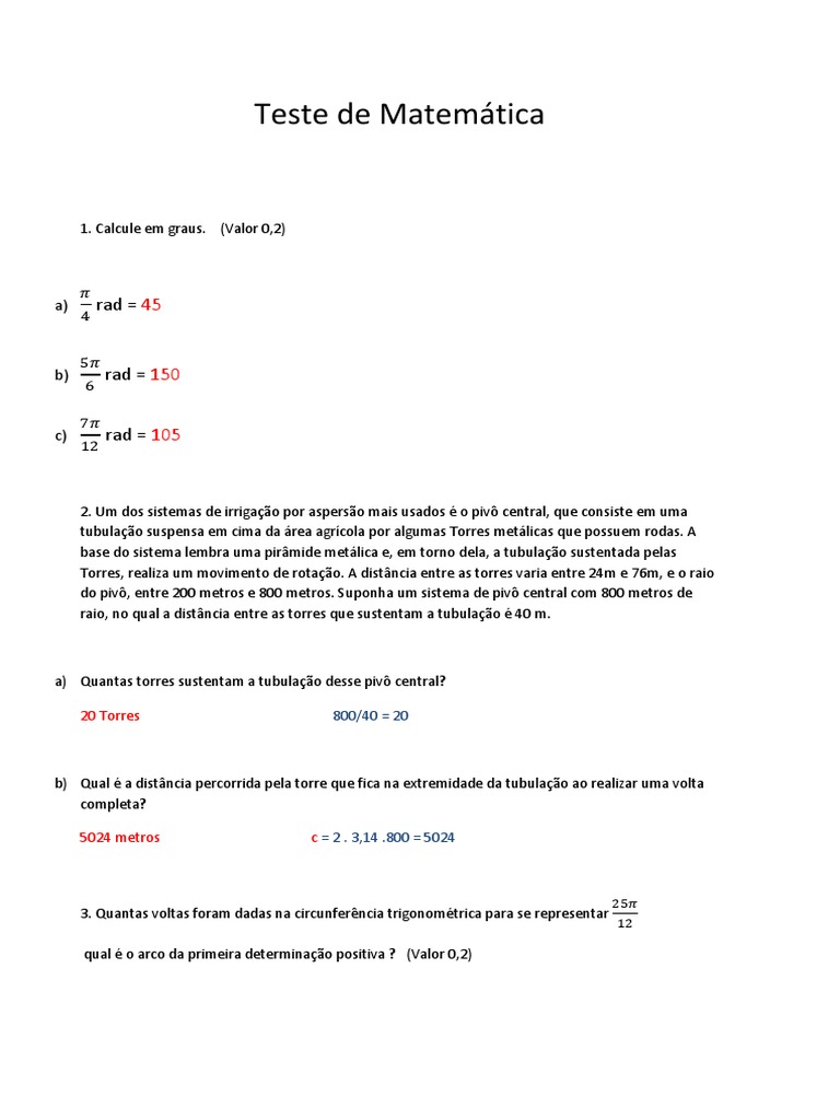 Teste Matematica B | Download grátis PDF | Pi | Geometria