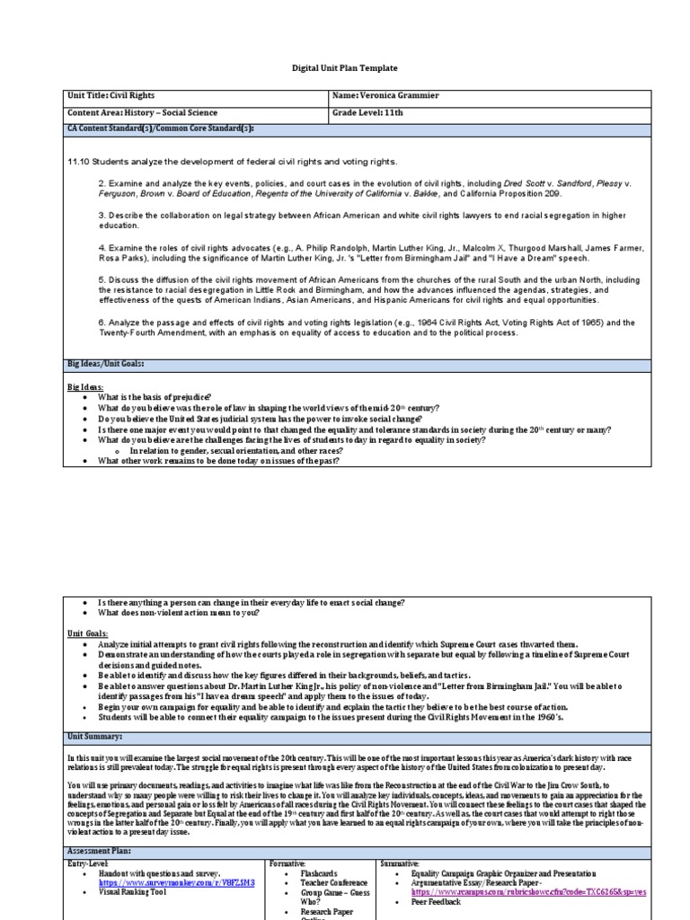 Civil Rights Digital Unit Plan | PDF | Martin Luther King Jr. | Civil ...
