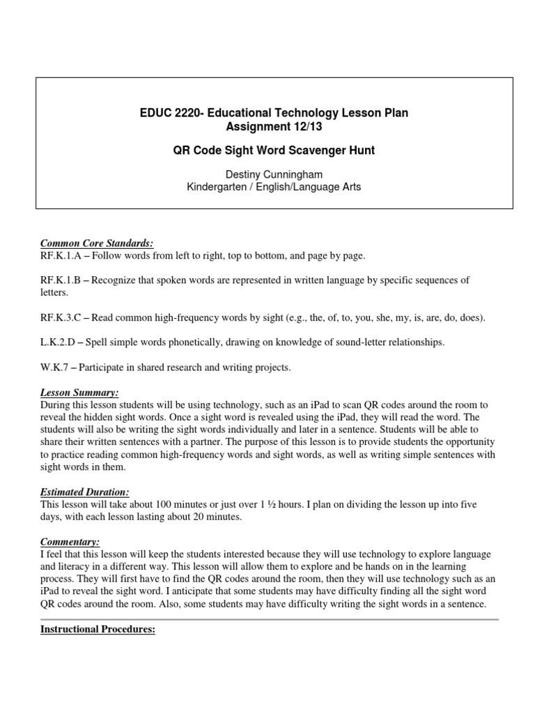 My Technology Lesson Plan | PDF | Behavior Modification | Teaching