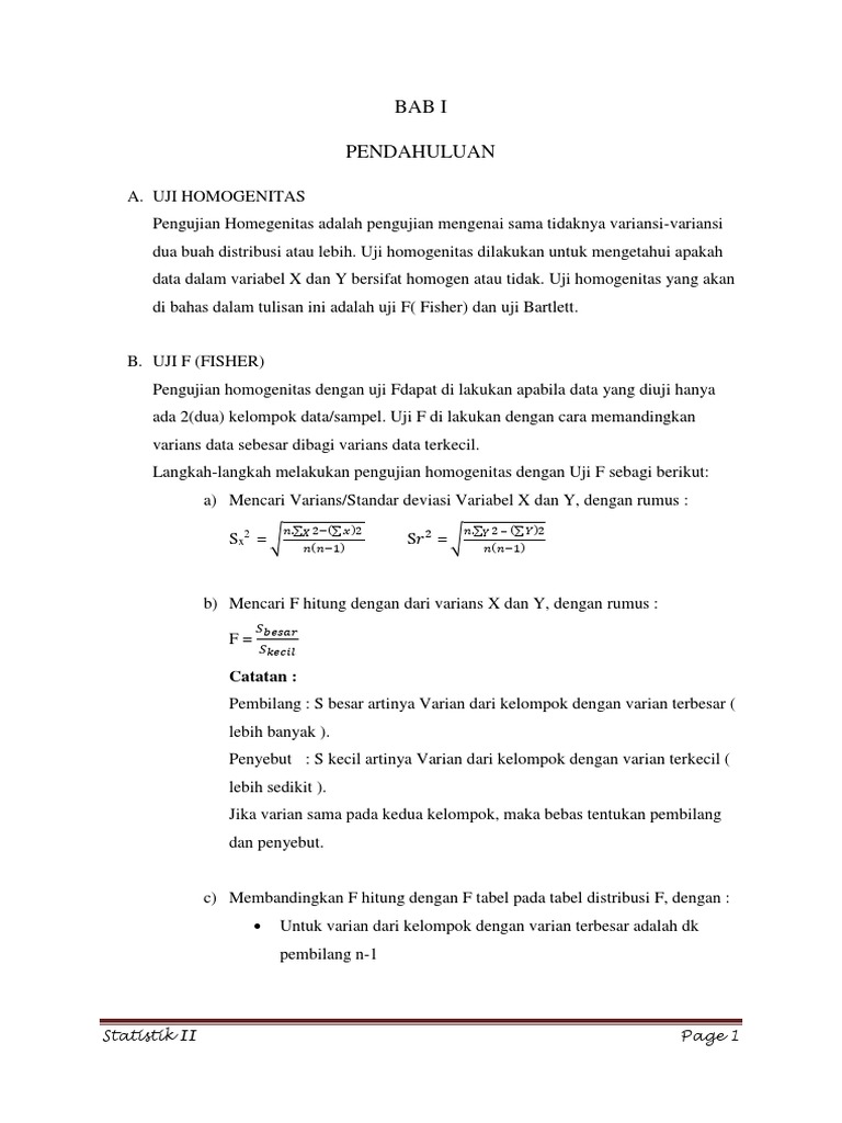 Uji Homogenitas: F dan Bartlett | PDF | Metode & Bahan Ajar