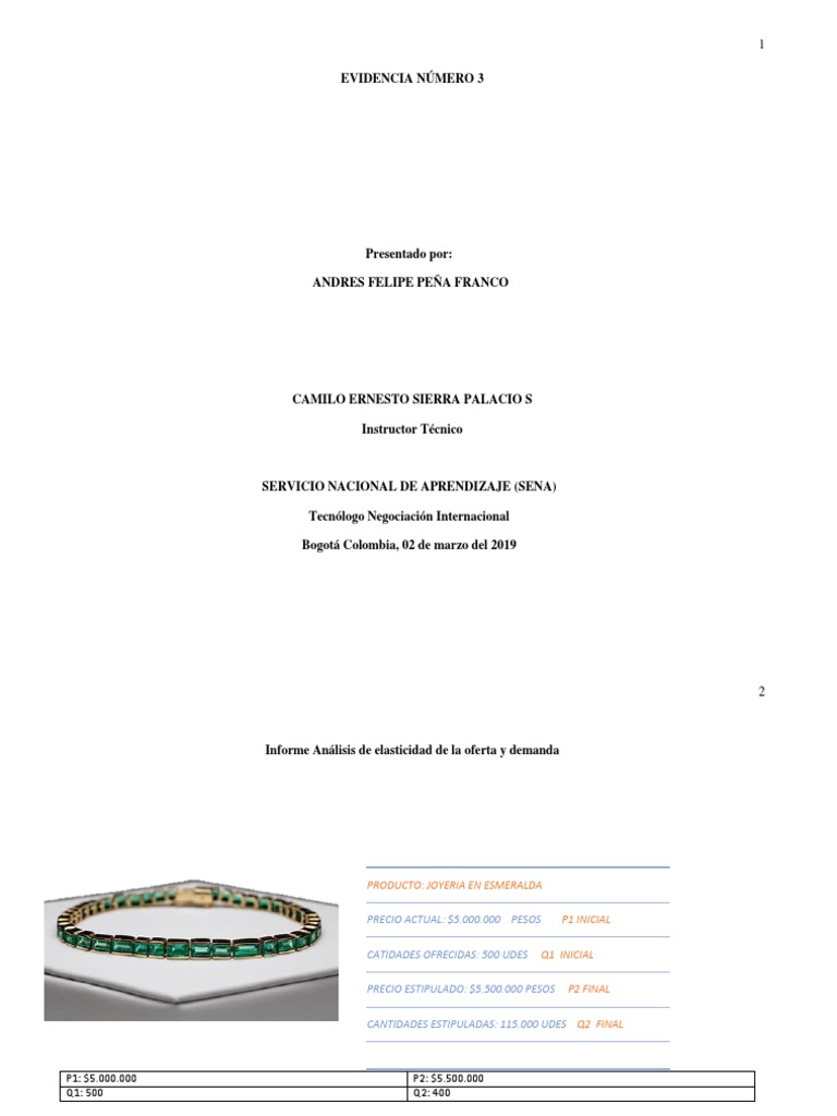 Evidencia Número 1. Informe Análisis de Elasticidad de La Oferta y La Demanda | PDF | Oferta y ...