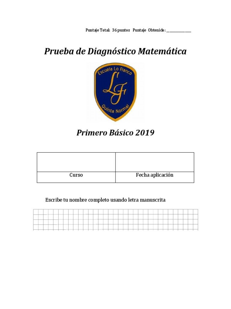 Prueba Diagnóstica Matemática 1° Básico | PDF | Ocio | Deportes