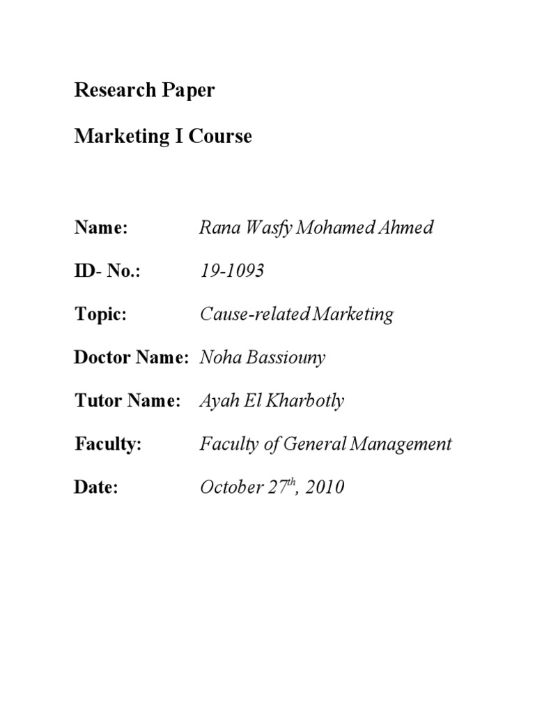 Research Paper Marketing I Course | PDF | Marketing | Brand