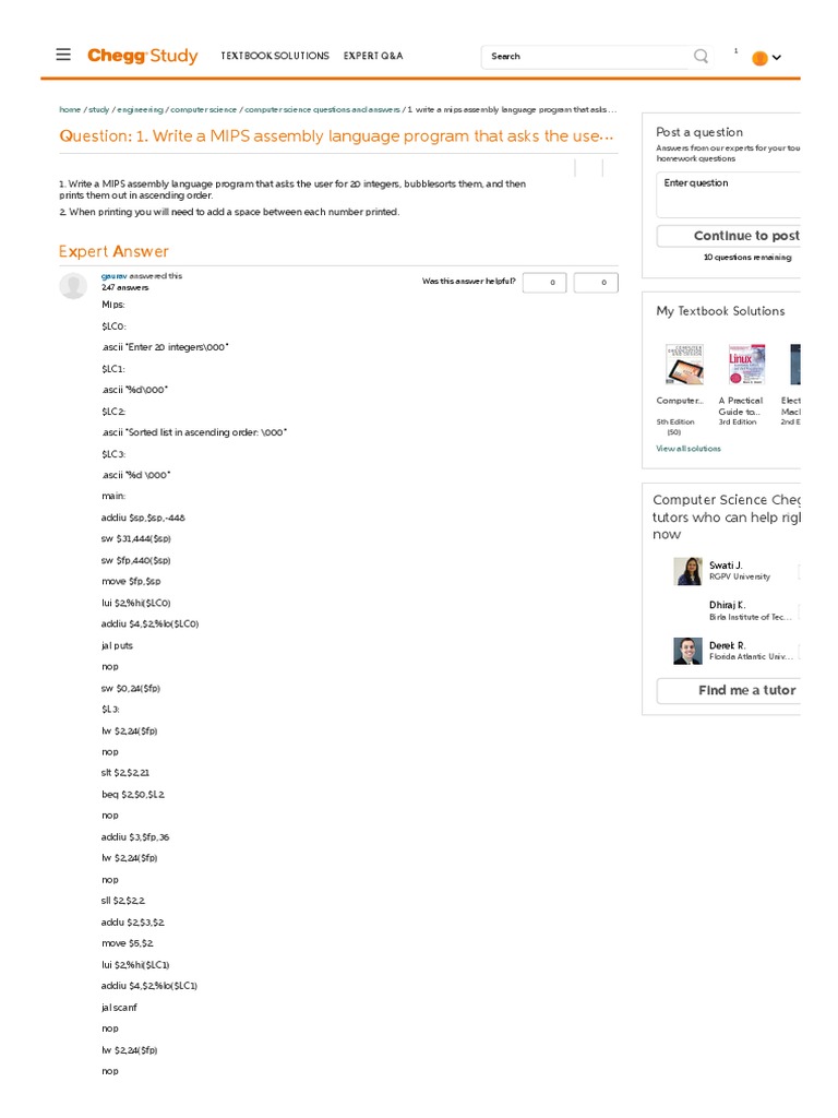 Write A MIPS Assembly Language Program That Ask... | PDF | Textbook ... Write A MIPS Assembly Language Program That Ask... | PDF | Textbook ...