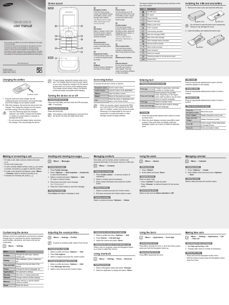 User Manual: SM-B105E/D | PDF | Battery Charger | Lithium Ion Battery