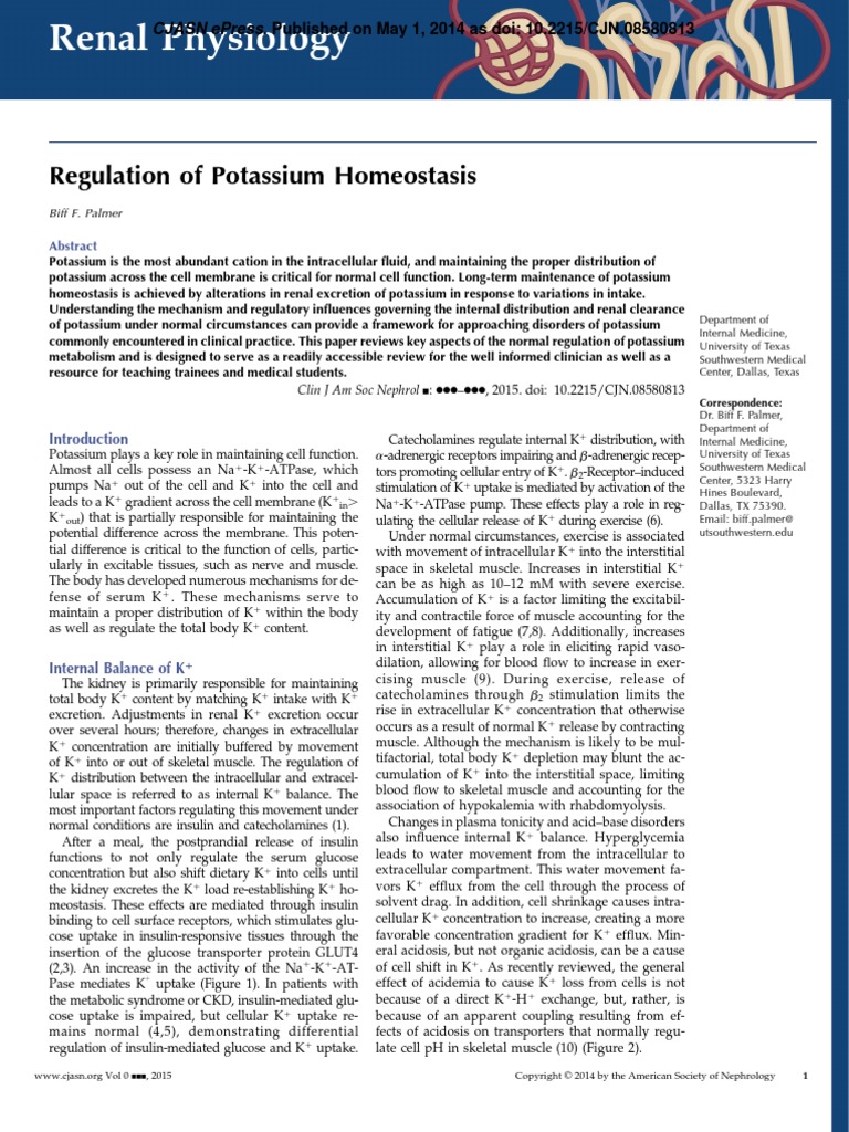 Regulation of Potassium Homeostasis | PDF | Kidney | Molecular Biology