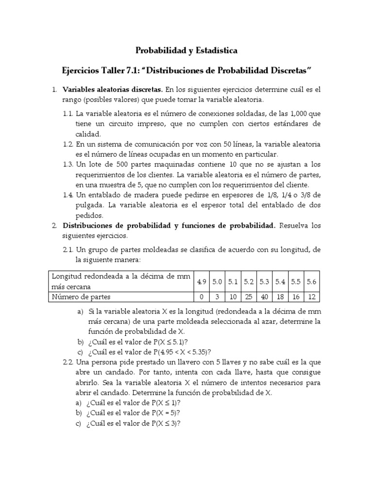 Ejercicios de Distribuciones Discretas | PDF | Variable aleatoria | Diferencia