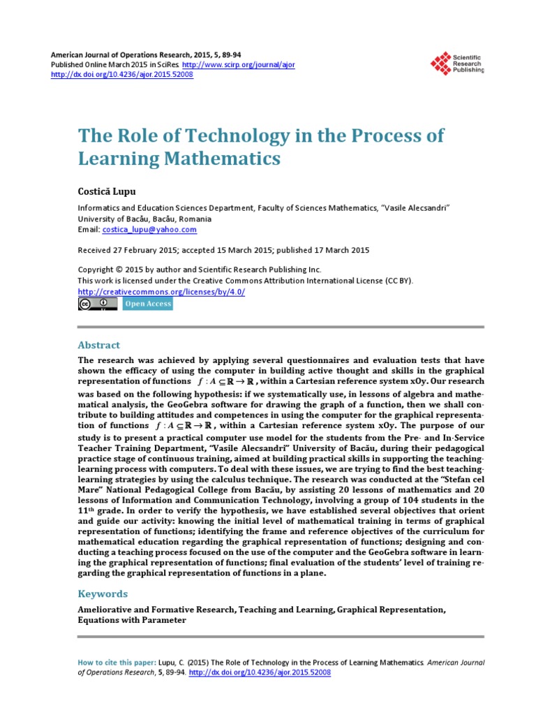 The Role of Technology in The Process of Learning Mathematics | PDF ...