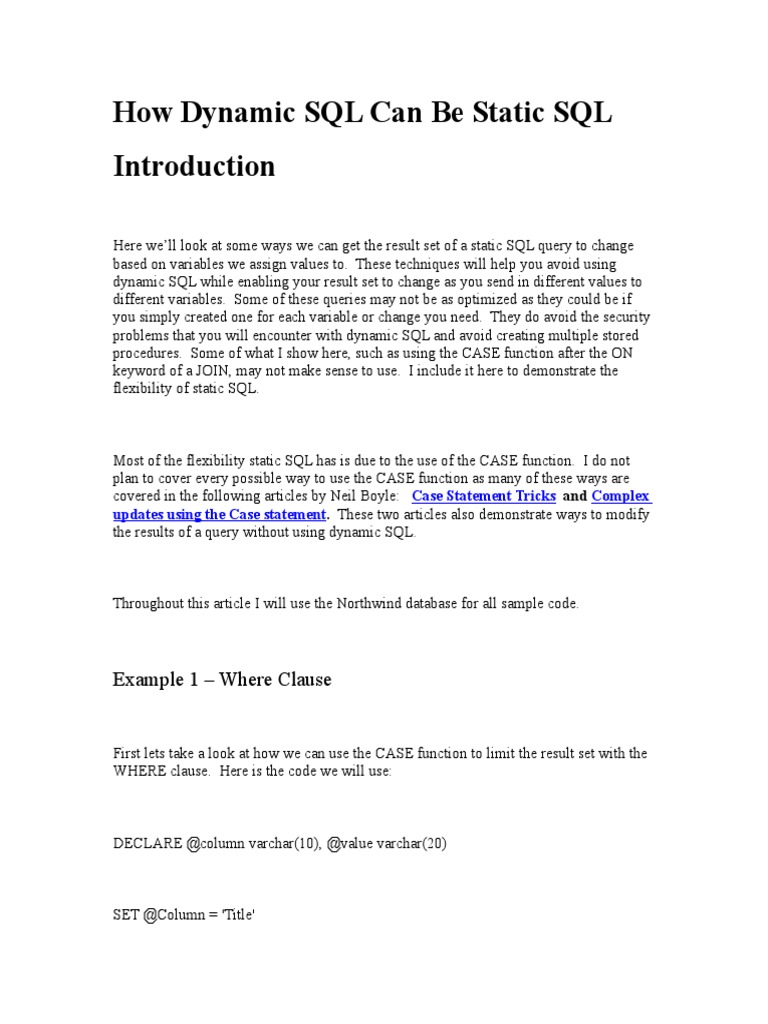 How Dynamic SQL Can Be Static SQL | PDF | Sql | Data Management Software