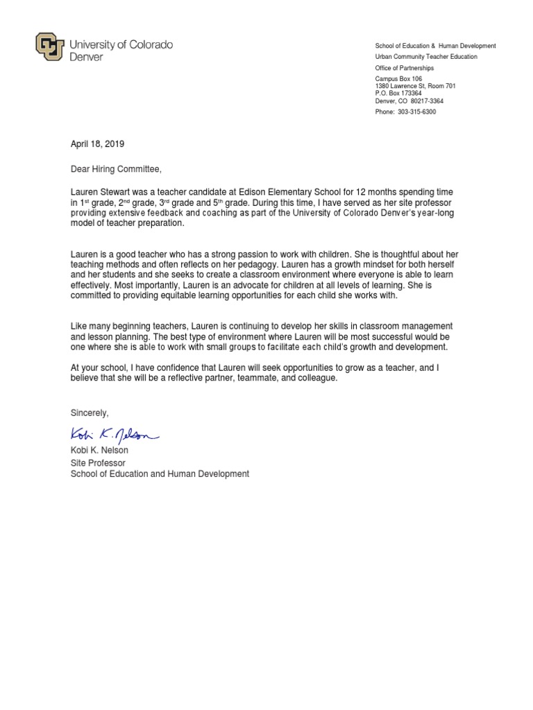 Dear Hiring Committee,: ST ND RD TH | PDF