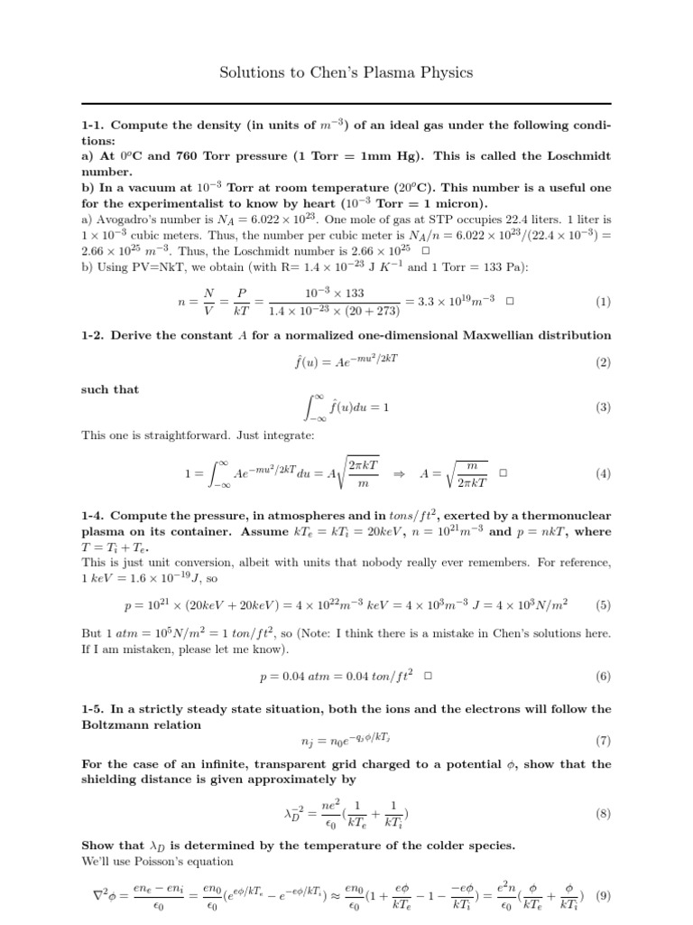 Solution For Plasma Physic | PDF | Gases | Plasma (Physics)