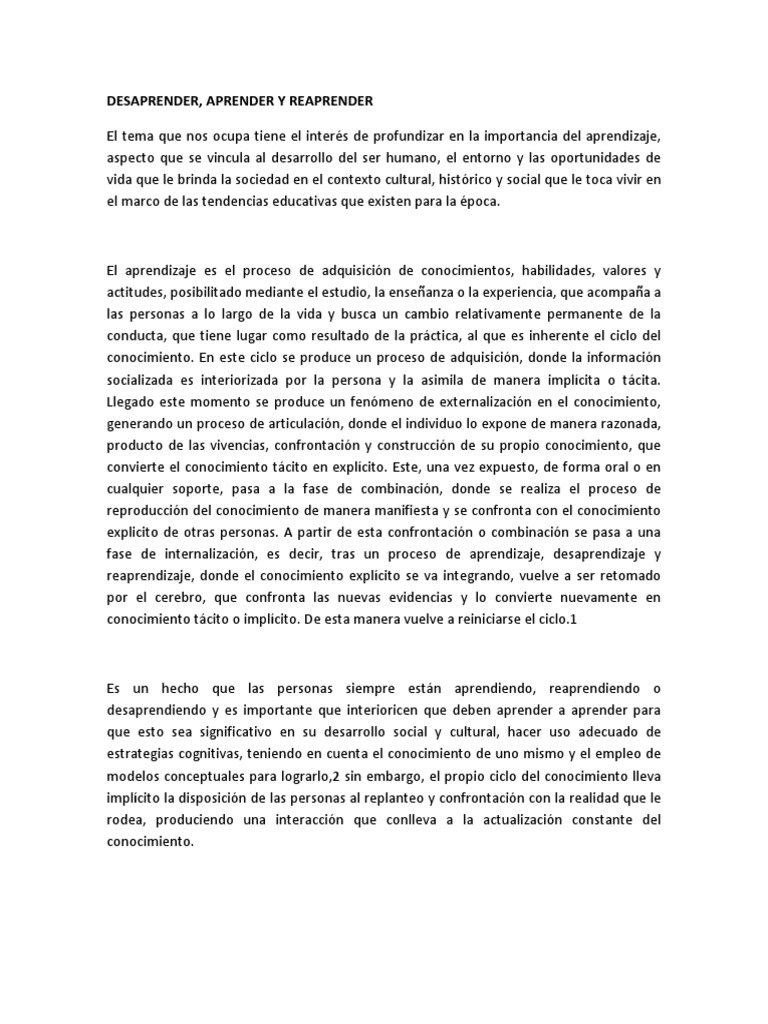 Desaprender y Reaprender: Clave Educativa | PDF | Aprendizaje | Conocimiento