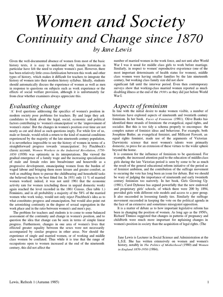 Women and Society: Continuity and Change Since 1870 | Download Free PDF ...