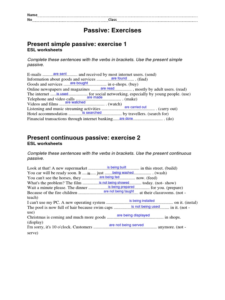 Passive: Exercises: Present Simple Passive: Exercise 1 | PDF | Internet ...