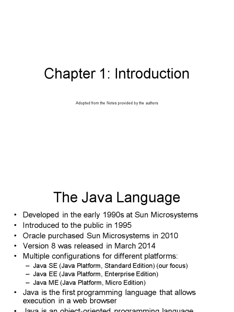 Chapter 1 Introduction Adopted From The Notes Provided By The Authors Pdf Object Oriented
