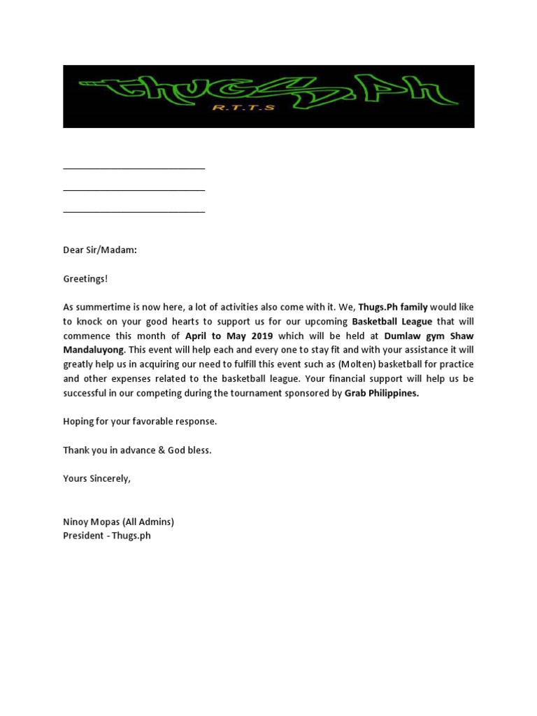 Basketball League Sponsorship Request | PDF | Sports & Recreation