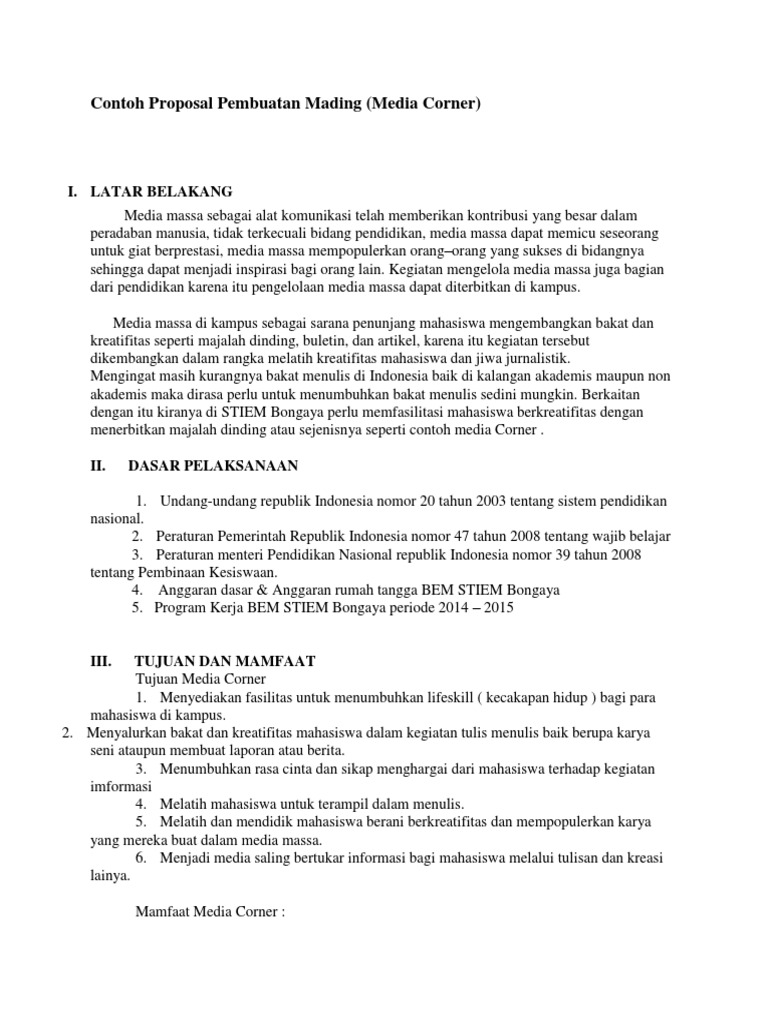 Contoh Proposal Pembuatan Mading | PDF