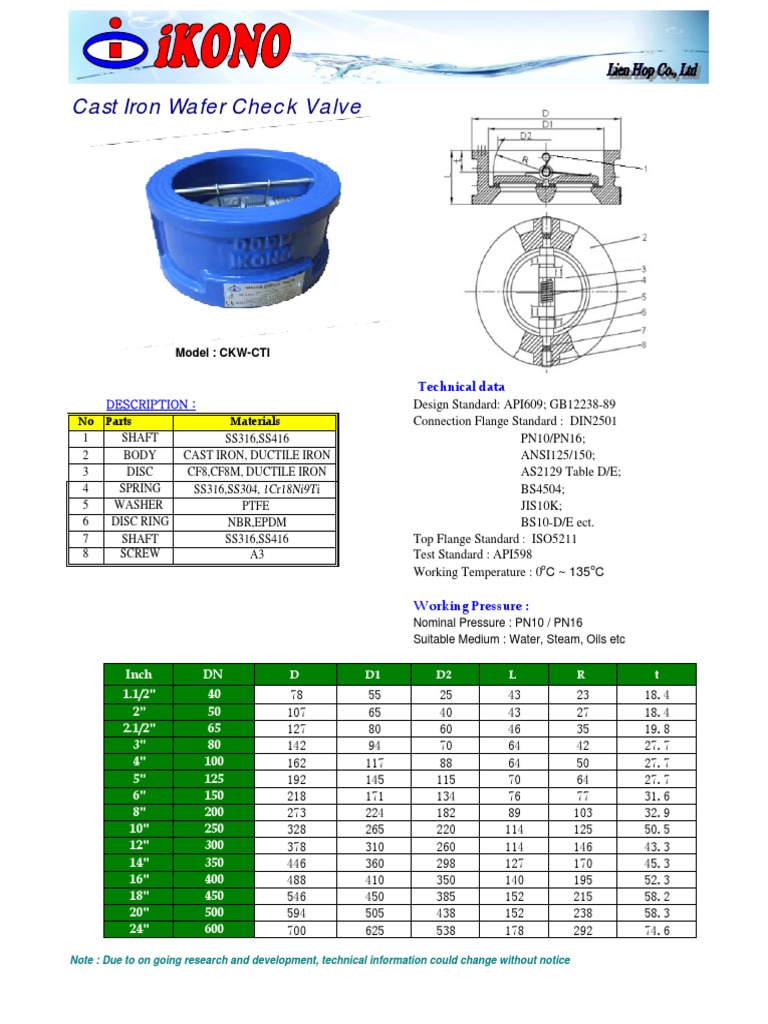 CI Wafer Check Valve Ikono | PDF | Valve | Hydraulics