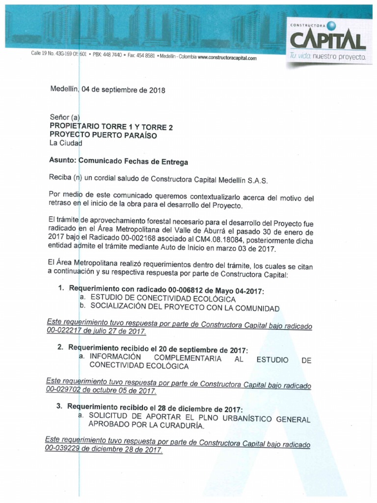 Comunicado para Clientes de Puerto Paraiso | PDF
