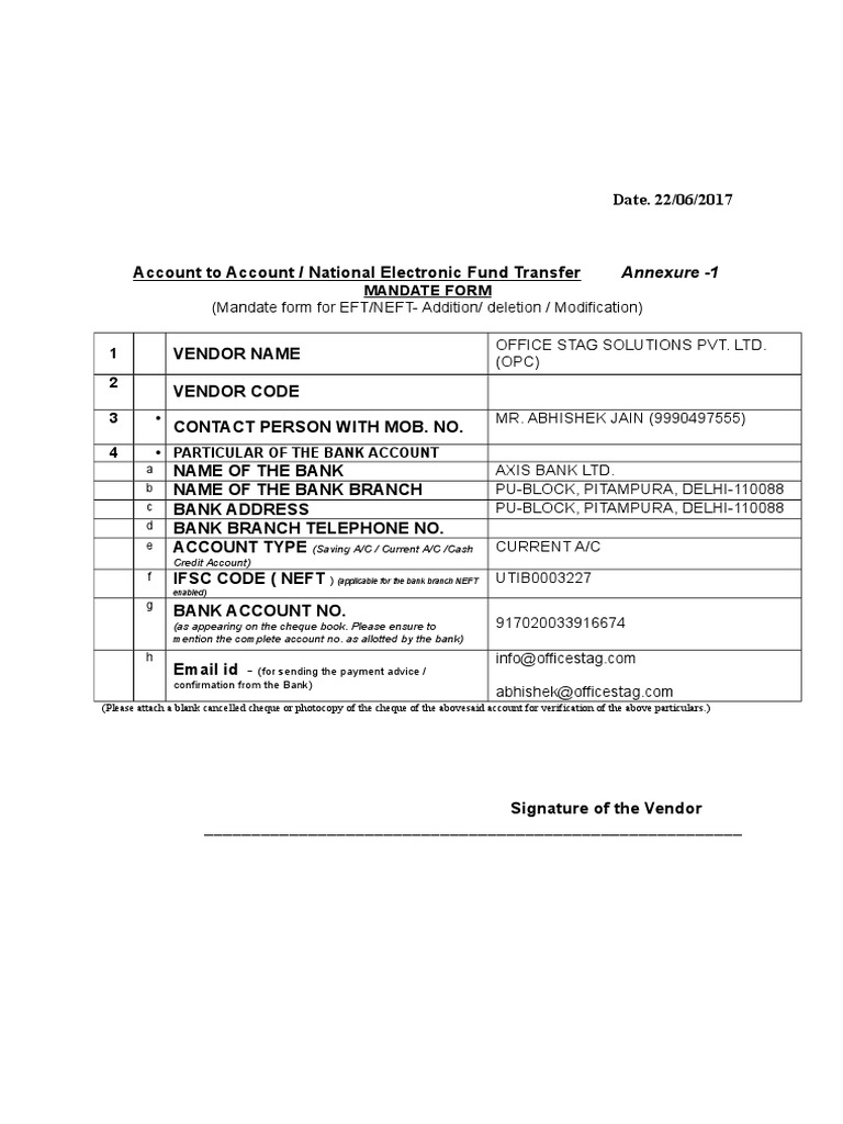 Vendor Mandate Form | PDF