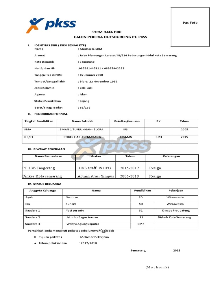 Formulir Data Diri Pelamar | PDF