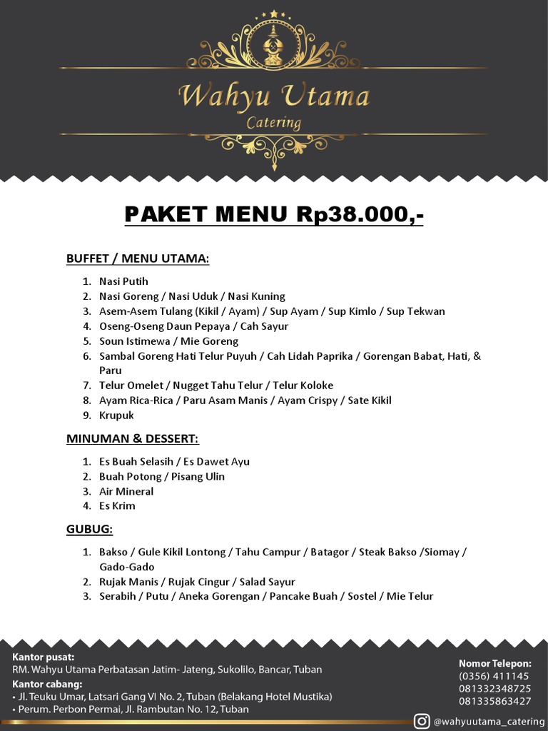 Daftar Menu Wahyu Utama Catering Pra 2019 | PDF | Memasak, Makanan ...