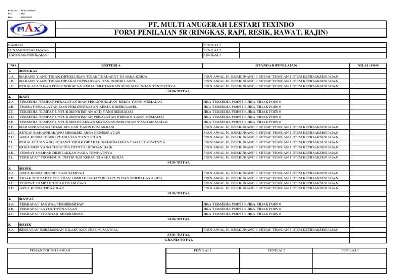 Form Penilaian 5R di PT Texindo | PDF