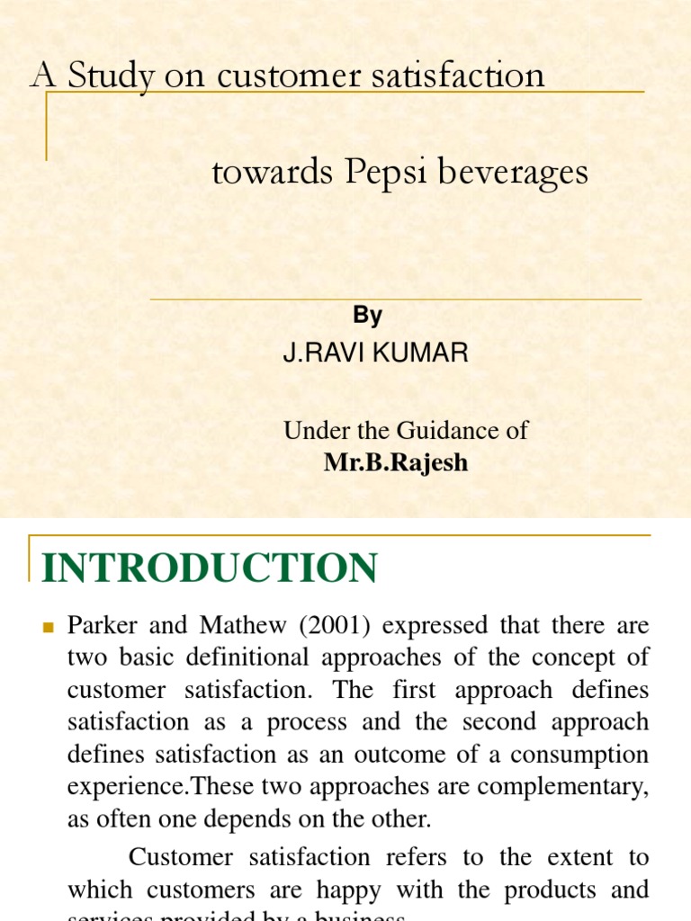 A Study On Customer Satisfaction Towards Pepsi Final Presentation | PDF ...