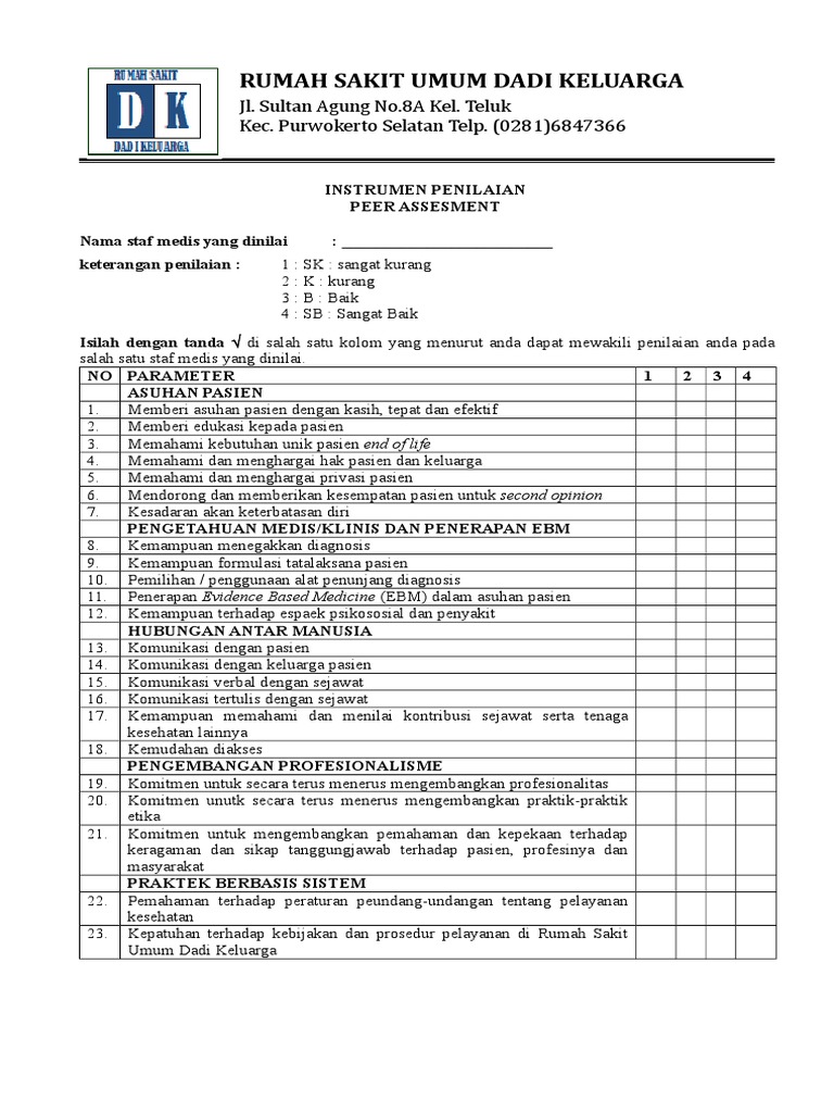Penilaian Staf Medis RS Dadi Keluarga | PDF