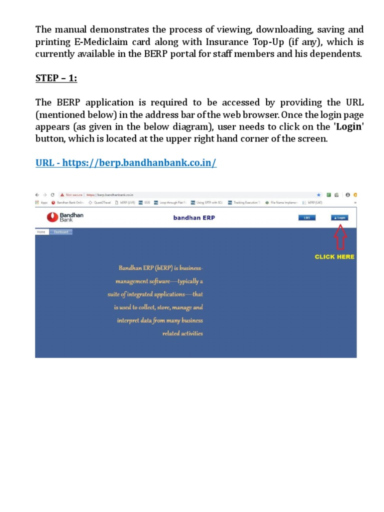 Mediclaim E-Health Card Access Process On BERP | PDF