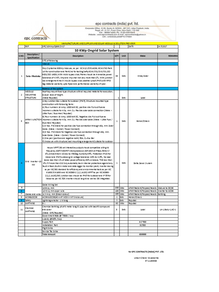 10 KWP - BOQ Ongrid | PDF | Power Inverter | Solar Panel