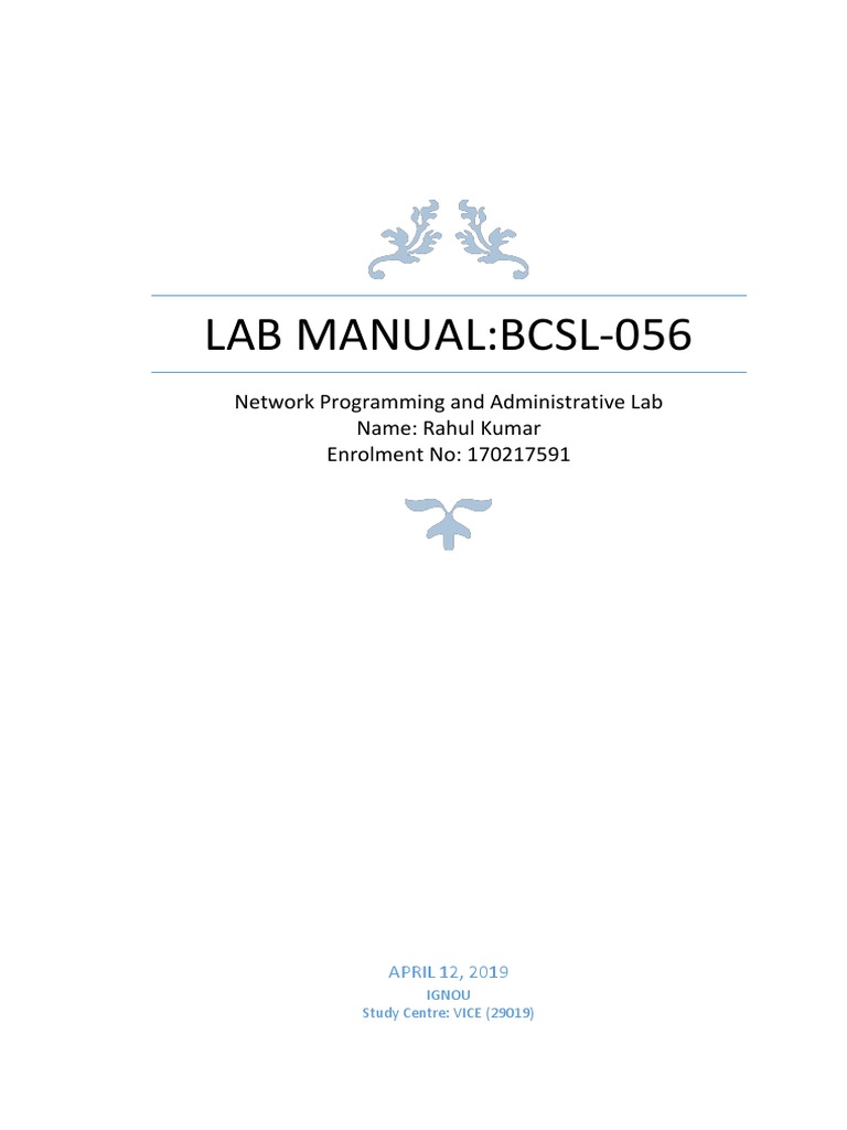 Lab Manualbcsl 056 Network Programming And Administrative Lab Name Rahul Kumar Enrolment No
