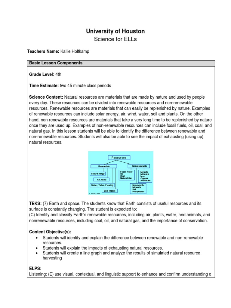 University of Houston: Science For Ells | PDF | Renewable Resources ...